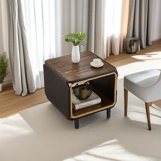 Square End Table with Storage, End Tables,Natural Wood Metal Frame ...