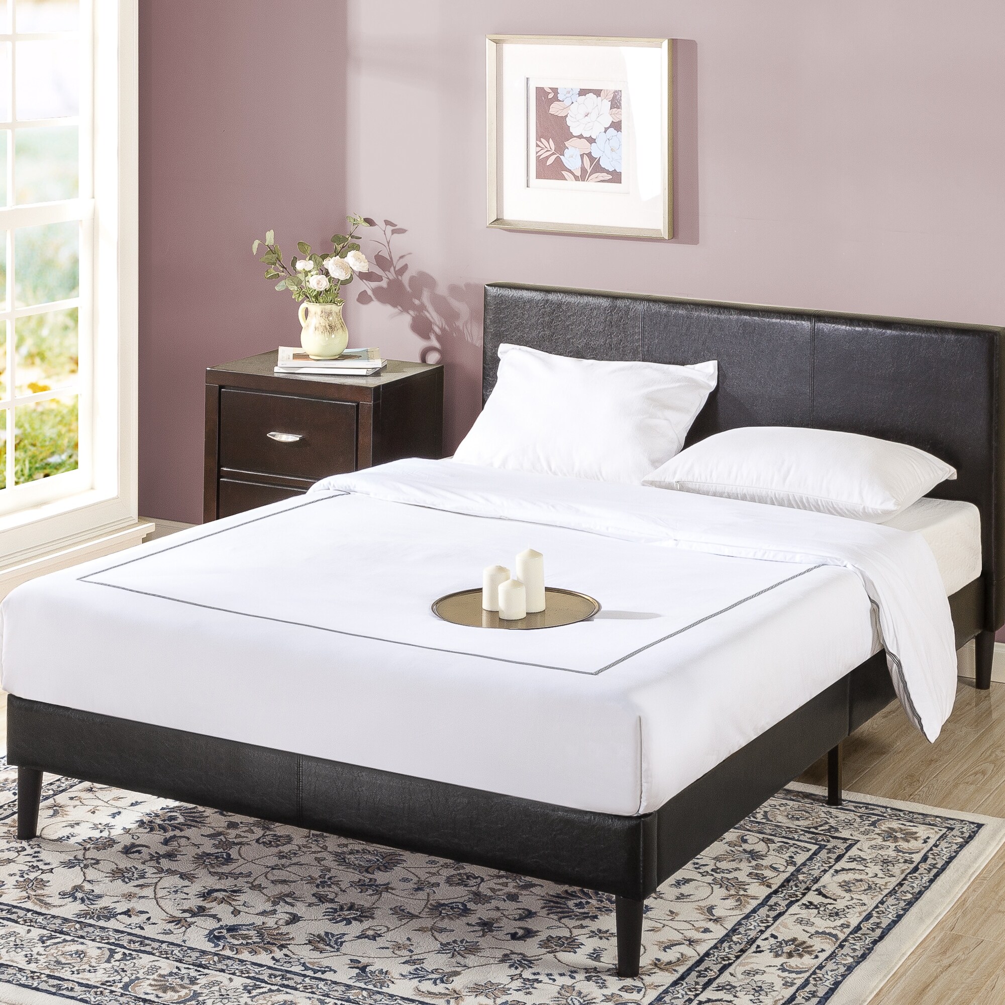 Zinus faux leather upholstered platform bed store