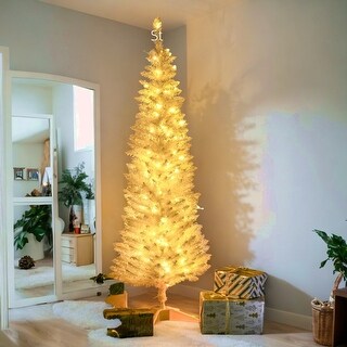 5' Pre-Lit Slim Noble Fir Christmas Tree, 110 LED Lights, White - Bed ...