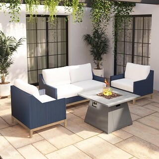 4-Piece Outdoor Wicker Conversation Set with Fire Pit Table - Bed Bath ...