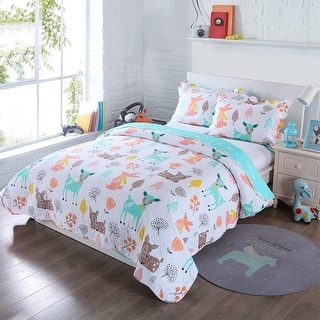 100% Cotton Kids Quilt Bedspread Comforter Set Throw Blanket Deer Twin ...