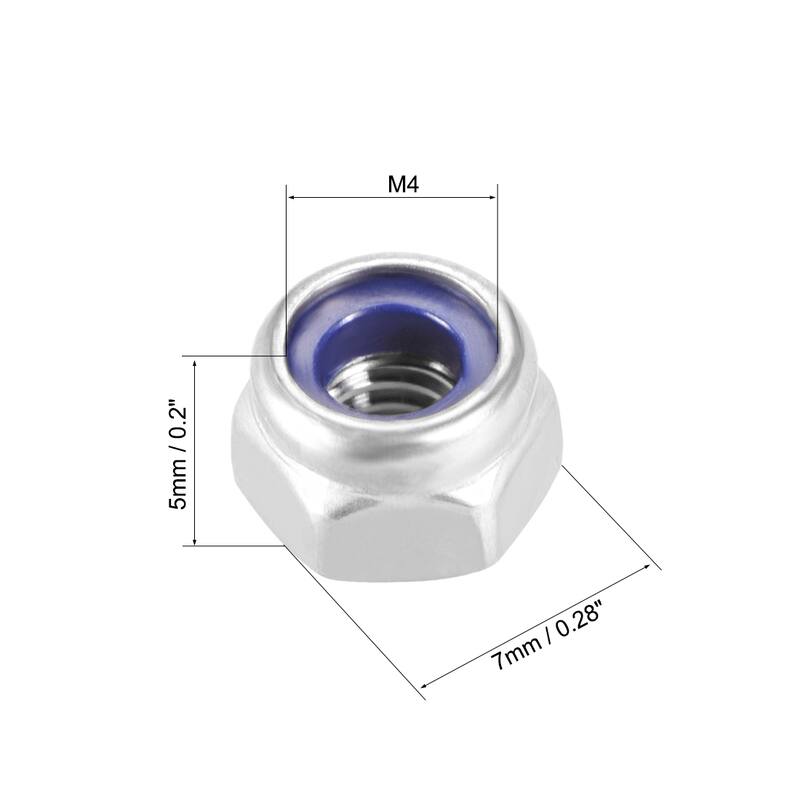 M4 x 0.7mm Nylon Insert Hex Lock Nuts, 316 Stainless Steel, 50 Pcs ...