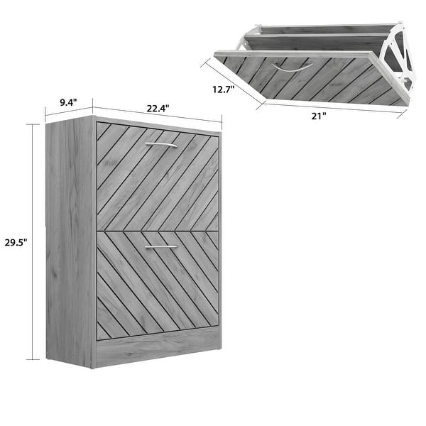Timechee 8 Pair Shoe Storage Cabinet with 2 Drawers, Wood Color - Bed ...