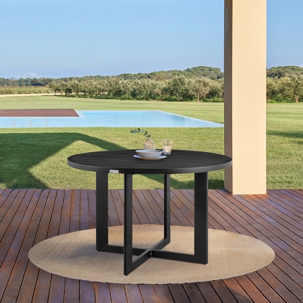 Grand Modern Outdoor Patio Round Dining Table in Black Aluminum - Bed ...
