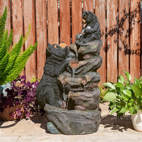 Glitzhome 20.5"H 4-Tierd Lighted Peacock Stacked Stones Polyresin ...