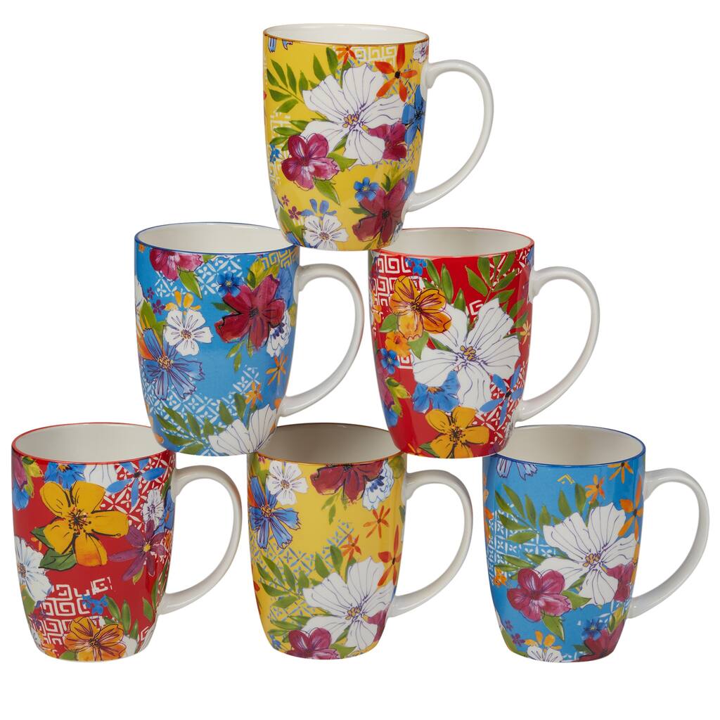 Certified International Flower Power Assorted Designs 14 oz. Mugs, Set ...