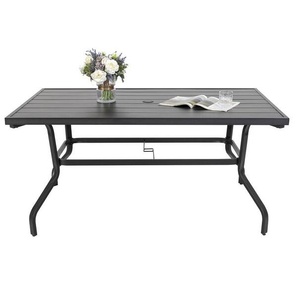 Outdoor Rectangle Powder-coated Iron Dining Table with 1.57'' Umbrella ...