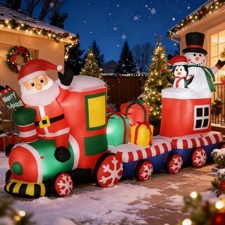 Inflatable Christmas Train with Santa, Snowman & Penguin - Festive LED ...