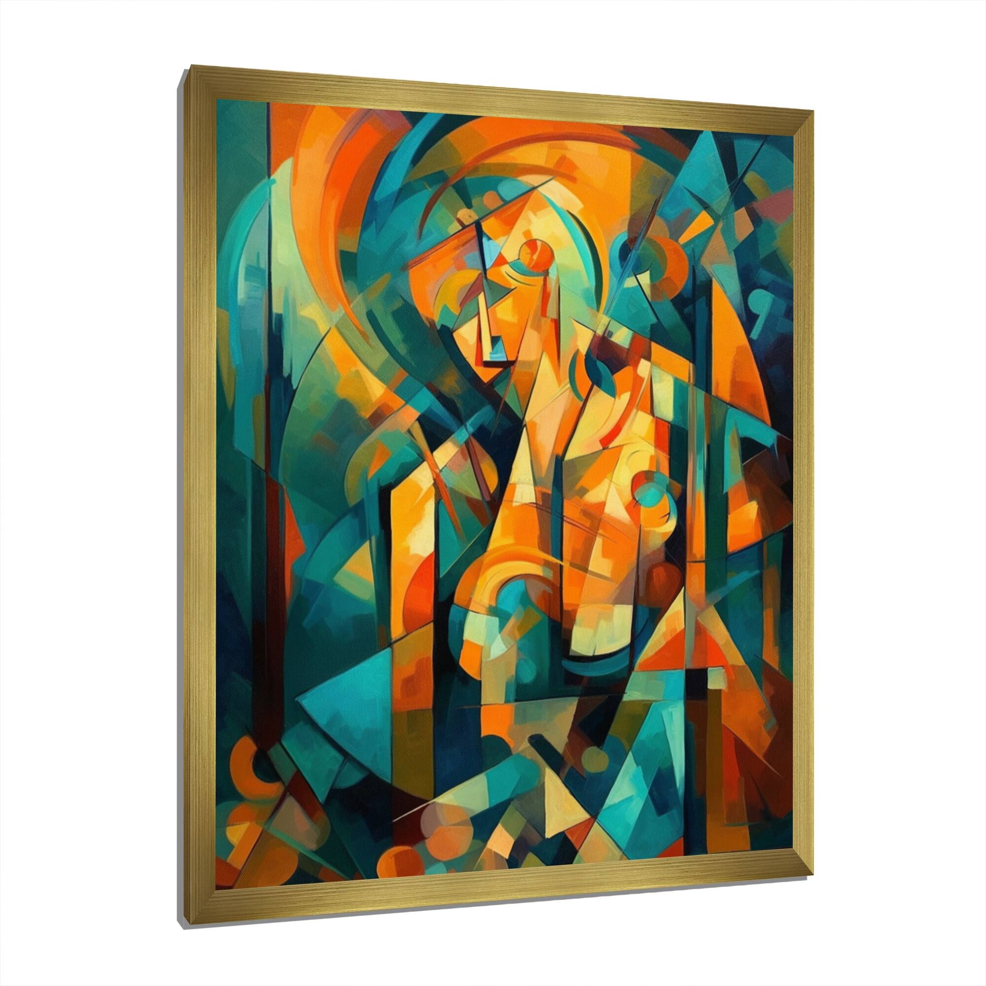 Designart "Abstracting The Cubist Form V" Abstract Cubism Framed Canvas ...