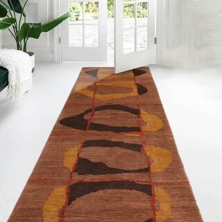 Hand Knotted Rust, Chocolate Tibetan Wool Modern Oriental Area Rug - 3 ...