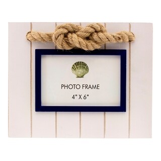 White Blue Maritime 4X6 Photo Frame Rope Sailors Knot Accent Wood ...