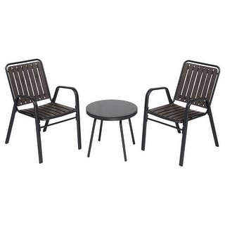 Patio Bistro Table Set with 2 Stackable Patio Dining Chairs and 1 Glass Table - Bed Bath ...