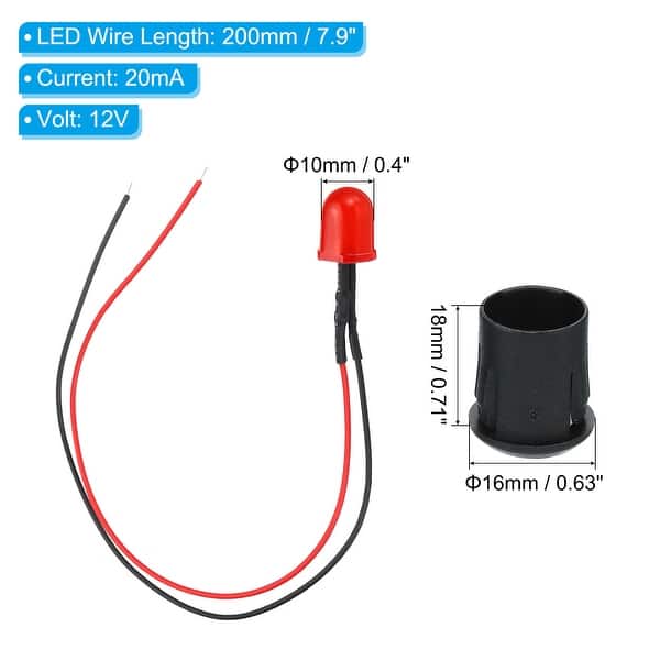 50set 12V LED Emitting Diode with LED Holders 10mm Pre Wired Light Bulb ...