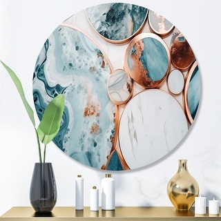 Designart "Ocean Marble Hald Circle Abstract II" Abstract Marble Metal ...
