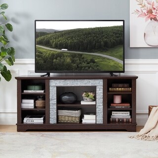 TV Media Stand with with Faux Stacked Stone Surround, Modern ...