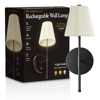 Bell + Howell Rechargeable Wall Lamp LED Sconce with Pleated Fabric ...