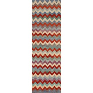 Chevron Style Kilim Oriental Runner Rug Flat-weave Wool Carpet - 2'7"x ...