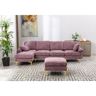 L-Shaped Sectional Sofa with Movable Ottaman, Convertible Corner Couch ...