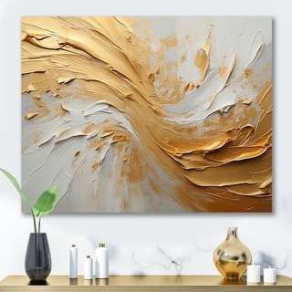 Designart "Gold And Beige Soft Wave Paint I" Abstract Shapes Wall Art ...