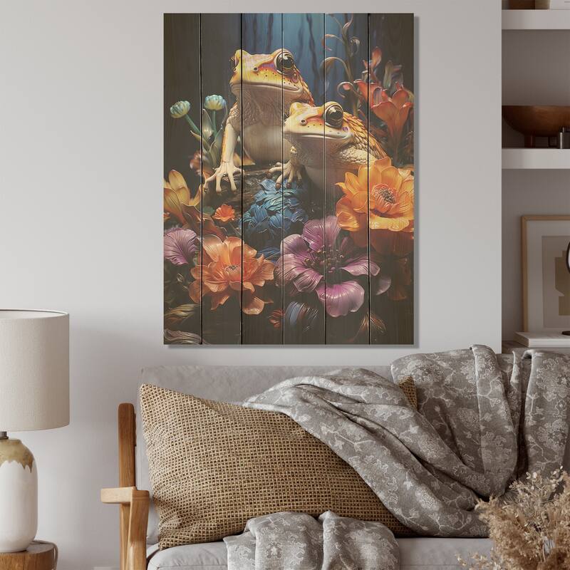 Designart "Fantasy Frog Kingdom I" Frogs & Toads Wood Wall Decor ...