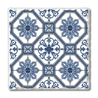 Counterart Absorbent Stone Coasters - Blue & White Pattern 3 - Set of 4 ...