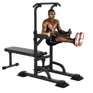 Dip Station Rugged Power Tower Removable Backrest Folding Decline Sit ...