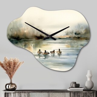 Designart - Ducks in Pond II - Duck Wall Clock in Asymmetrical Cloud ...