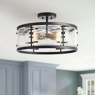 Laia Black 5-light Water Textured Glass Drum Flush Mount - 19 inches in ...
