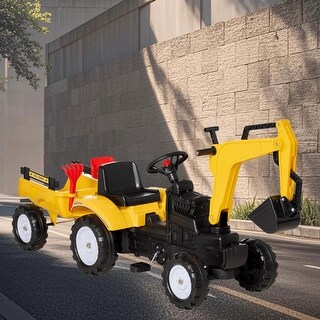 Realistic Digger Ride-on Truck Car for Kids with Pedal Operation, Horn ...