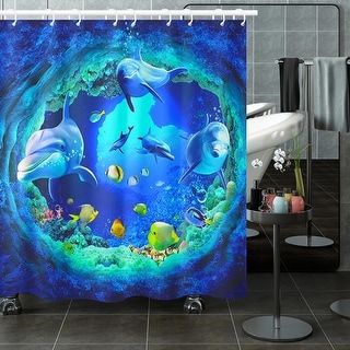 Dolphin Shower Curtain Blue Underwater World Marine Life Polyester ...
