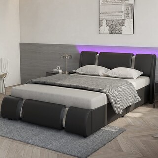 Full Bed Frame with Led Lights - Modern Platform Bed No Box Spring ...