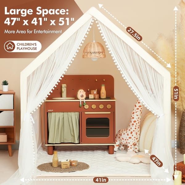 Kids Tent Beige Play Tent with Long Mesh Curtain and Mat - On Sale ...