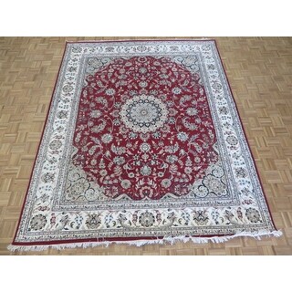 Hand Knotted Red Nain with Wool & Silk Oriental Rug (8'3" x 10'3") - 8 ...