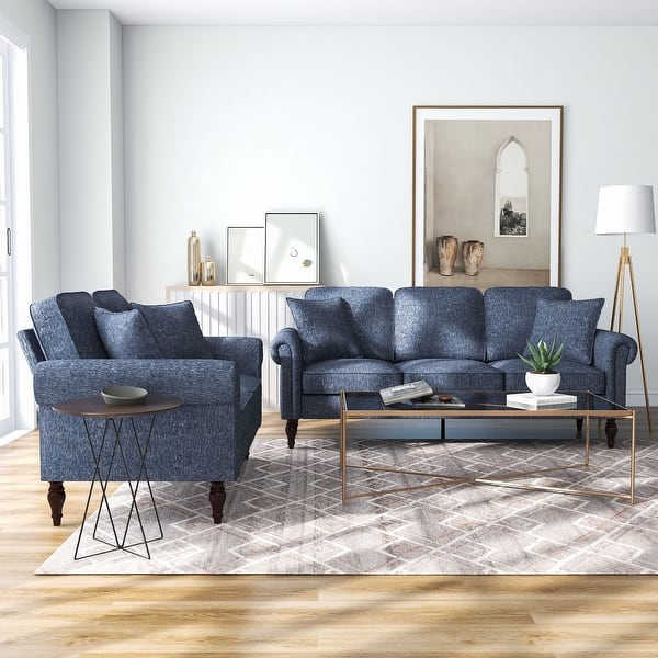 Igny Traditional Chenille Rolled Arms 2-Piece Living Room Set by ...