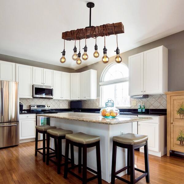 Farmhouse 8-Light Wood Beam Linear Chandelier for Dining Room - On Sale ...