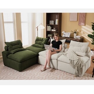 Corduroy Modular Sof, Ergonomic Neck Pillow-Back Lounge Sofa Chair, Two-Tone Upholstered Couch ...