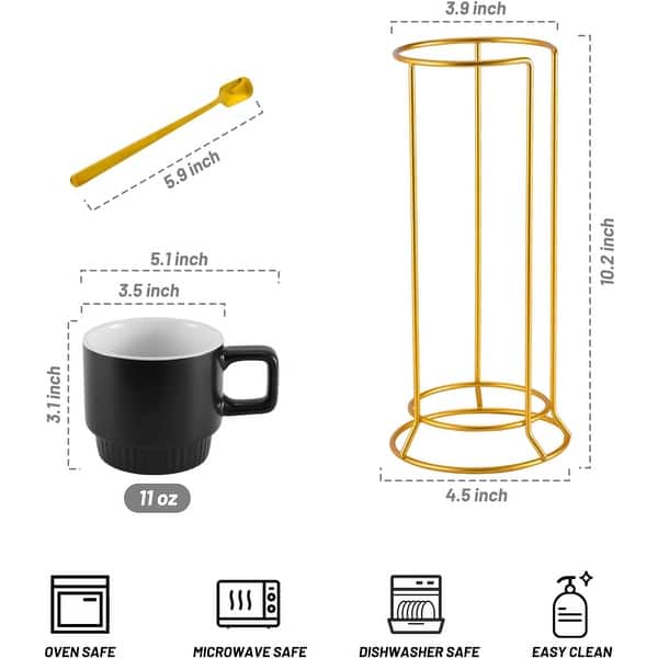 Large Stackable Coffee Mug Set with Rack and Wooden Base - Bed Bath ...