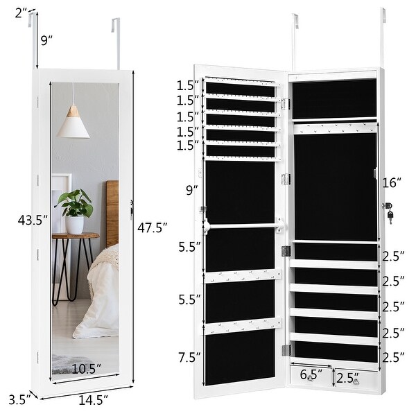 Costway Wall Door Mounted Mirror Jewelry Cabinet Organizer w LED Light On Sale Bed Bath Beyond 19204576