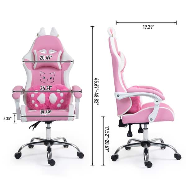 Cute Gaming Chair with Cat Paw Lumbar Cushion and Cat Ears, Ergonomic ...