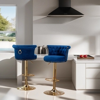 Set of 2 Swivel Bar Stools, Velvet Kitchen Island Chairs, Navy - Bed ...