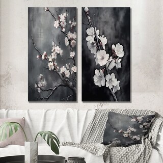 Cherry Blossoms White On 20 Shades Of Grey - Cherry Metal Wall Art Set ...