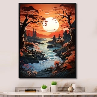 Designart "Orange Sunrise Capturing Serenity Papercut" Sunrisesunset ...