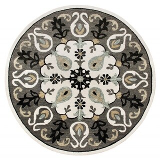 7' Round Gray and White Floral Medallion Area Rug - 3'6" - Bed Bath ...