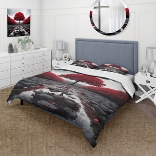 Designart "Red And Grey Forest Serenity" Red Traditional - Bedding ...