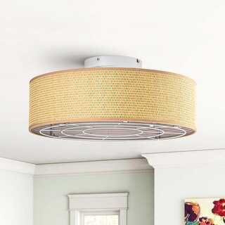 20-inch 4-Light Farmhouse Woven Rattan Peel Fabric 7-blade Ceiling Fan ...