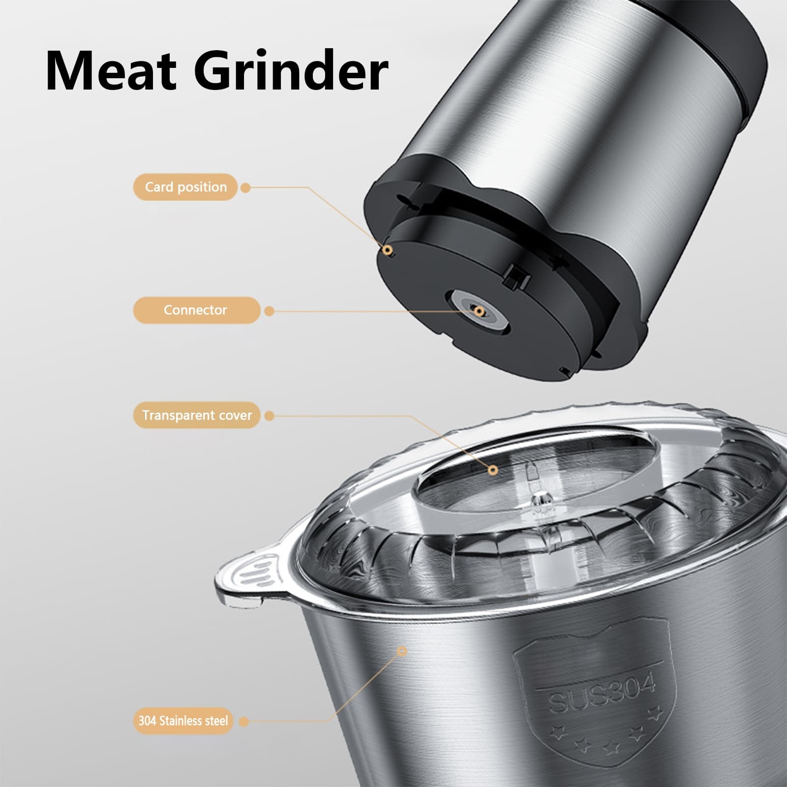 Meat Grinder Food Processor Stainless Steel Meat Blender Food Chopper - 7.4x10.3" Overall - Bed ...