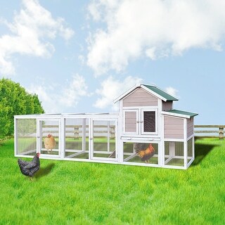 122" Large Wood Chicken Coop Hen House with Nesting Box - Bed Bath ...
