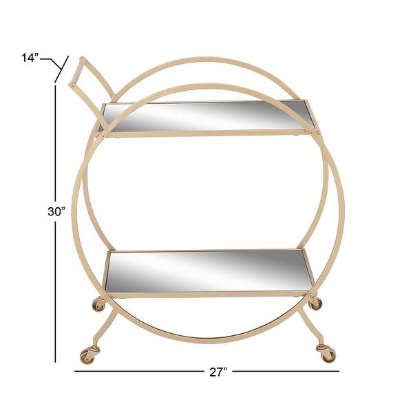 Contemporary, Modern, Glamorous, Round Iron Gold Frame Bar Cart with ...