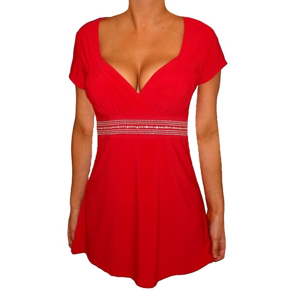 Funfash Plus Size Top Red Empire Waist Womens Plus Size Shirt Blouse