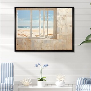 Designart "Beach Windows Horizon I" Coastal Windows Framed Wall Art ...